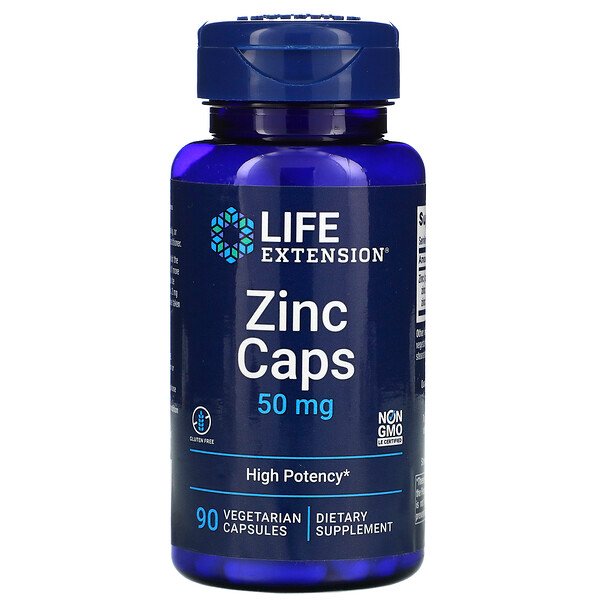 לקנות Life Extension, Zinc Caps, High Potency, 50 מ"ג, 90 כמוסות צמחיות ...