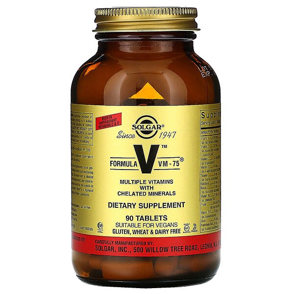 לקנות Solgar, Formula V, VM-75, מולטי-ויטמין עם מינרלים בכלאט, 90 ...
