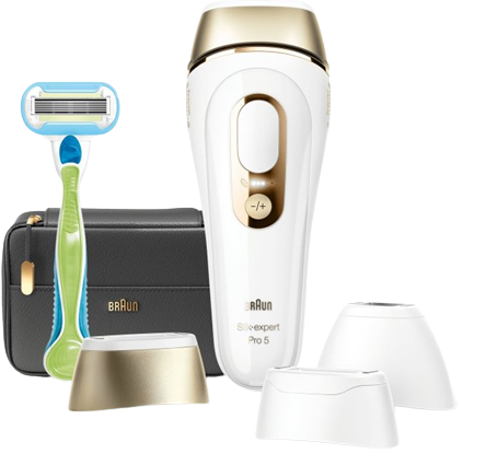 לקנות מסיר שיער בטכנולוגית IPL עם 3 ראשים + סכין גילוח ותיק מעוצב Braun ...