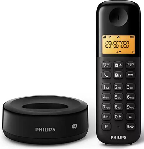 לקנות טלפון אלחוטי עם משיבון מובנה Philips Cordless Dect Phone D1651B ...